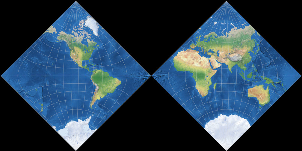 Adams Hemispheres in a Square: Compare Map Projections