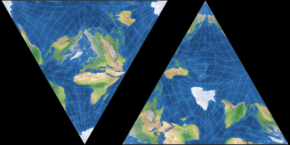 Snyder’s Tetrahedron (2x): Compare Map Projections